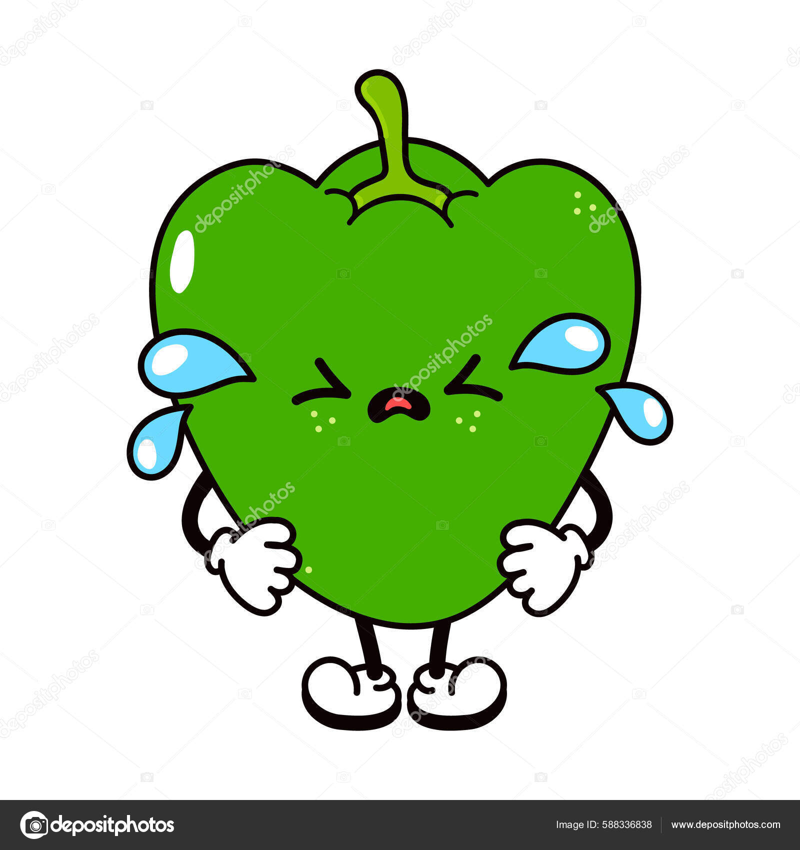 Cute Funny Crying Sad Pepper Character Vector Hand Drawn Traditional ...