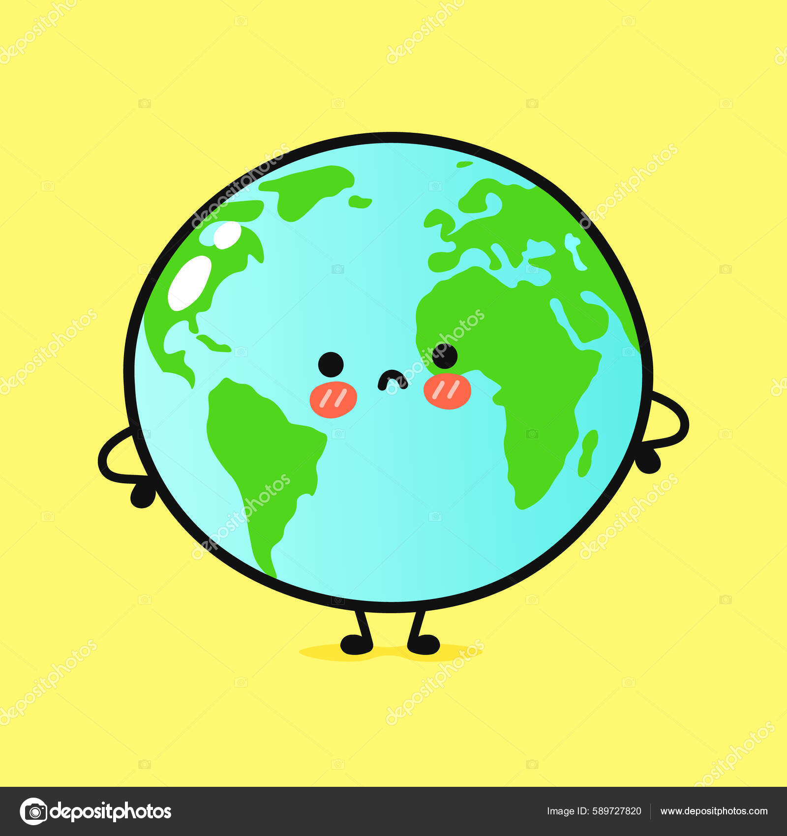 Cute Angry Planet Earth Character Vector Hand Drawn Cartoon Kawaii ...