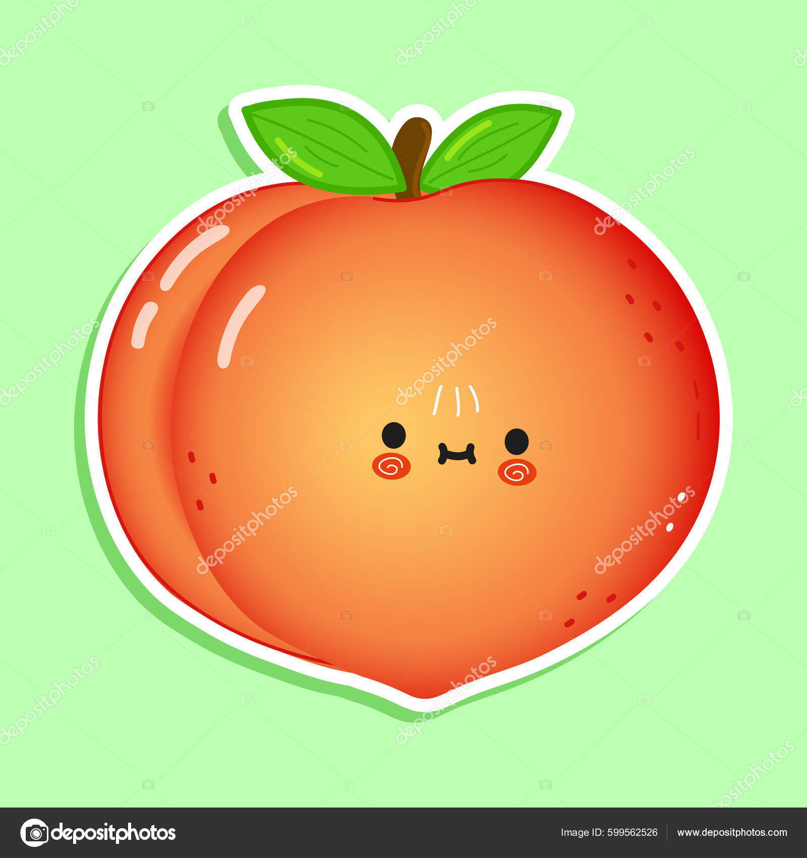 Cute Funny Peach Sticker Character Vector Hand Drawn Cartoon Kawaii ...