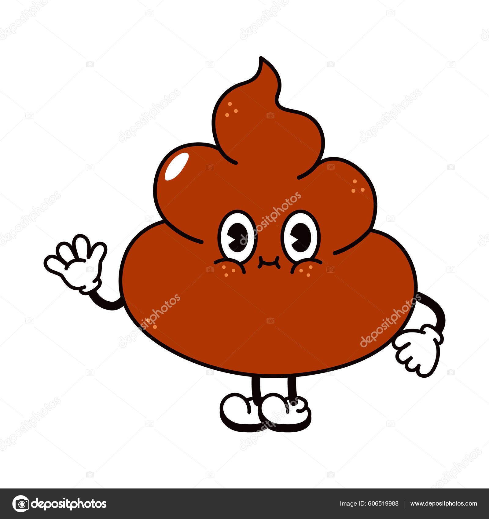 Cute Funny Poop Waving Hand Character Vector Hand Drawn Traditional ...