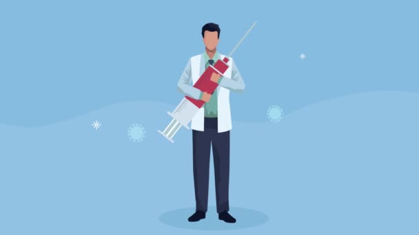 Healthcare medical animation with doctor lifting blood syringe — Stock ...