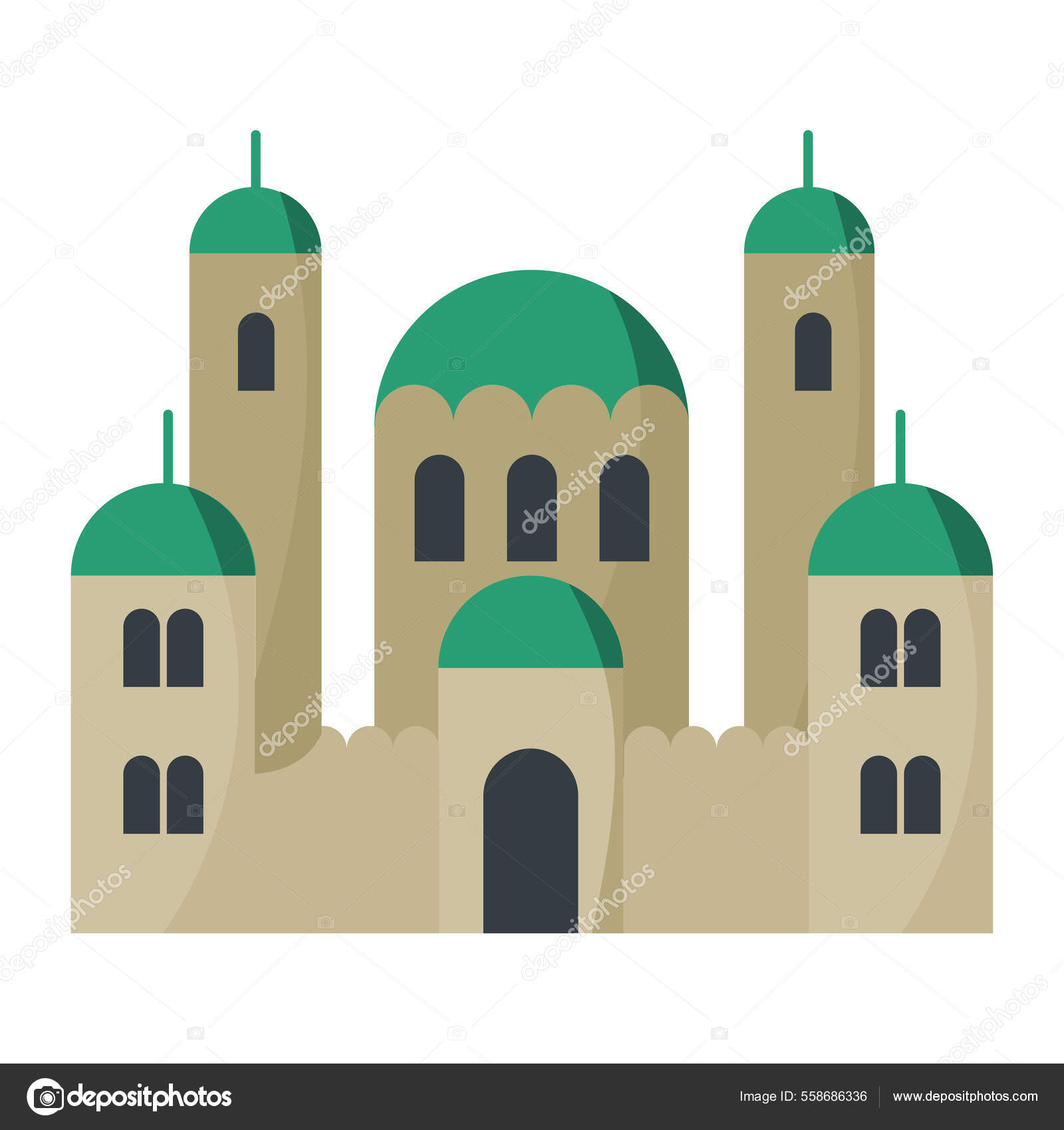 Green mosque facade Stock Vector by ©jemastock 558686336
