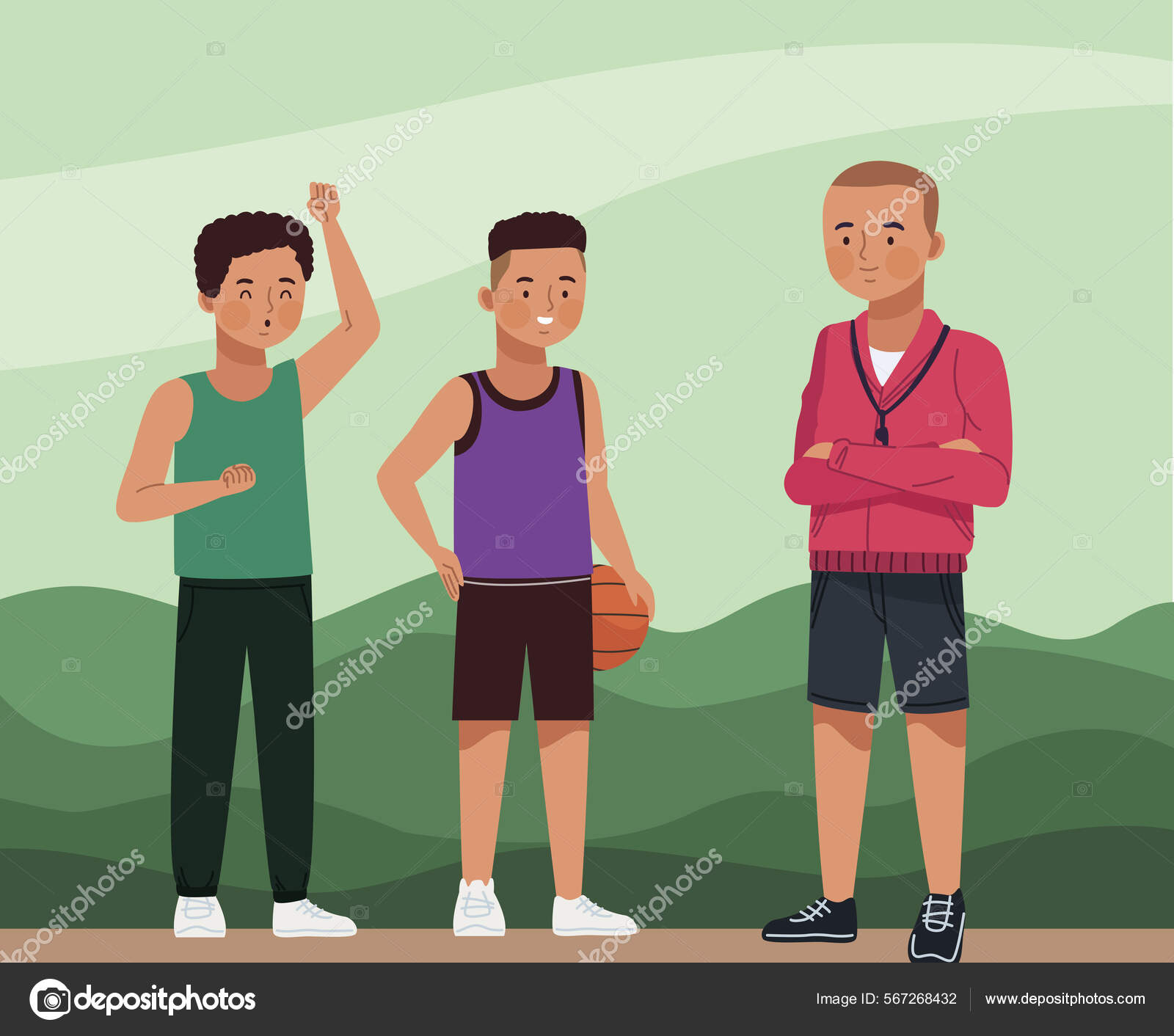 Basketball players and coach Stock Vector Image by ©jemastock #567268432