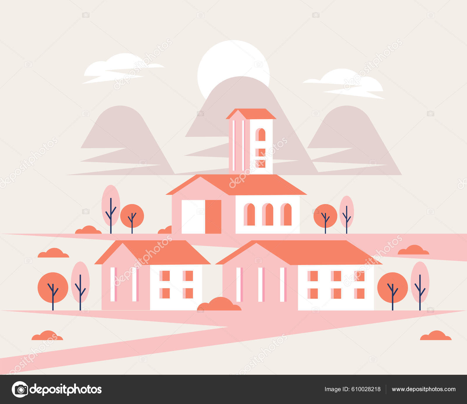 Pink Buildings Cityscape Scene Poster Stock Vector by ©jemastock 610028218