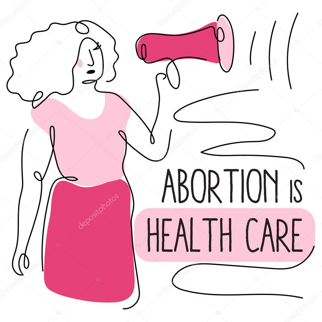 This is a vector illustration with hand drawing feminist protest girl ...