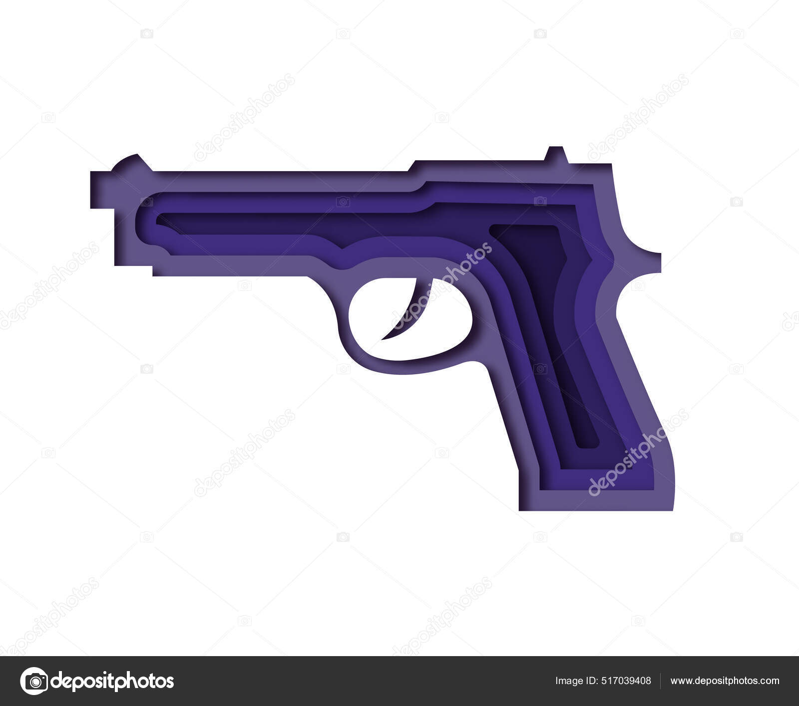Fire Arm Pistol Shape Paper Cut Style Layered Papercut Illustration ...