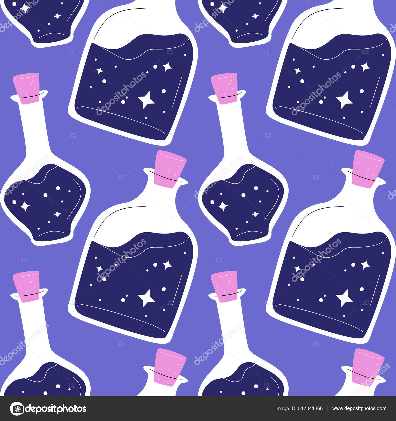 Witch Potion Bottle Seamless Pattern Occult Spell Ingredient Background ...