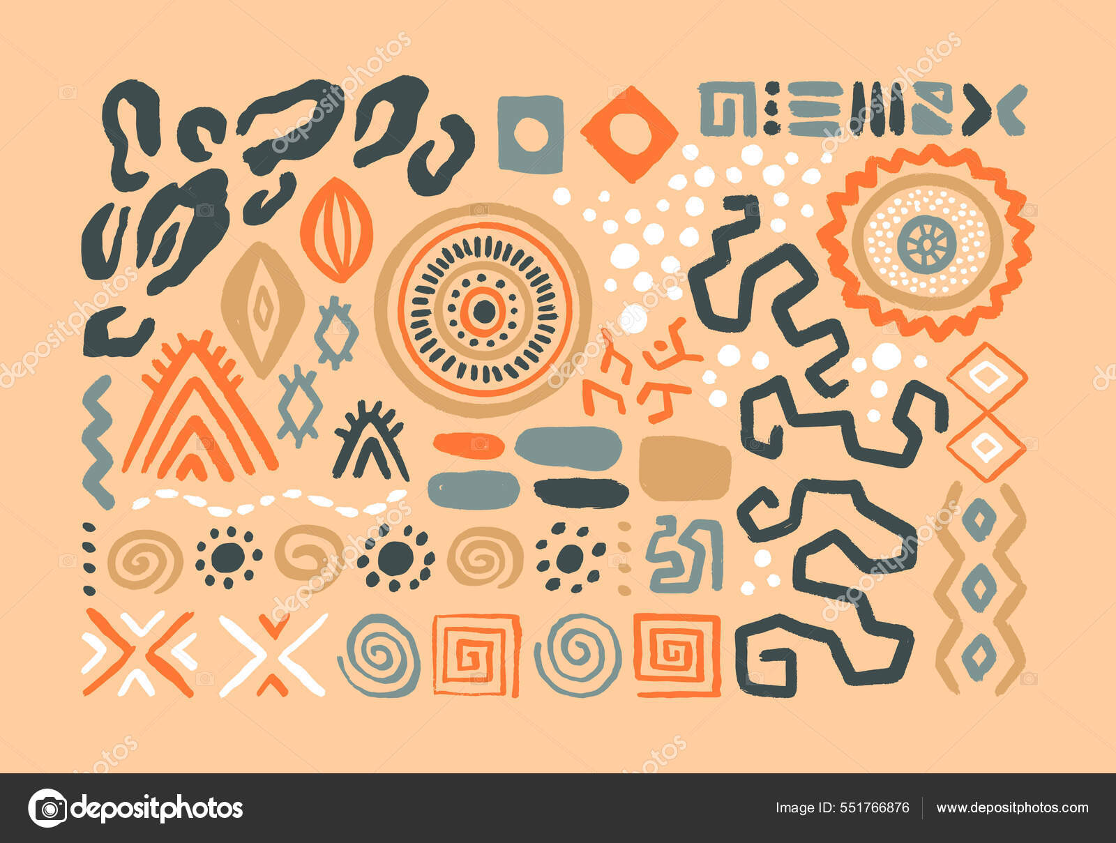 Abstract African Art Shapes Collection Tribal Doodle Decoration Set ...