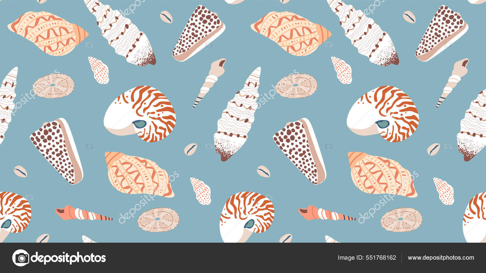 Diverse Tropical Beach Sea Shell Seamless Pattern Summer Marine Animal ...
