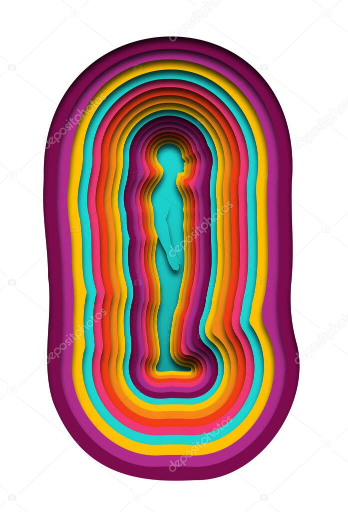 Colorido papel cortado en capas ilustración hombre cuerpo completo ...