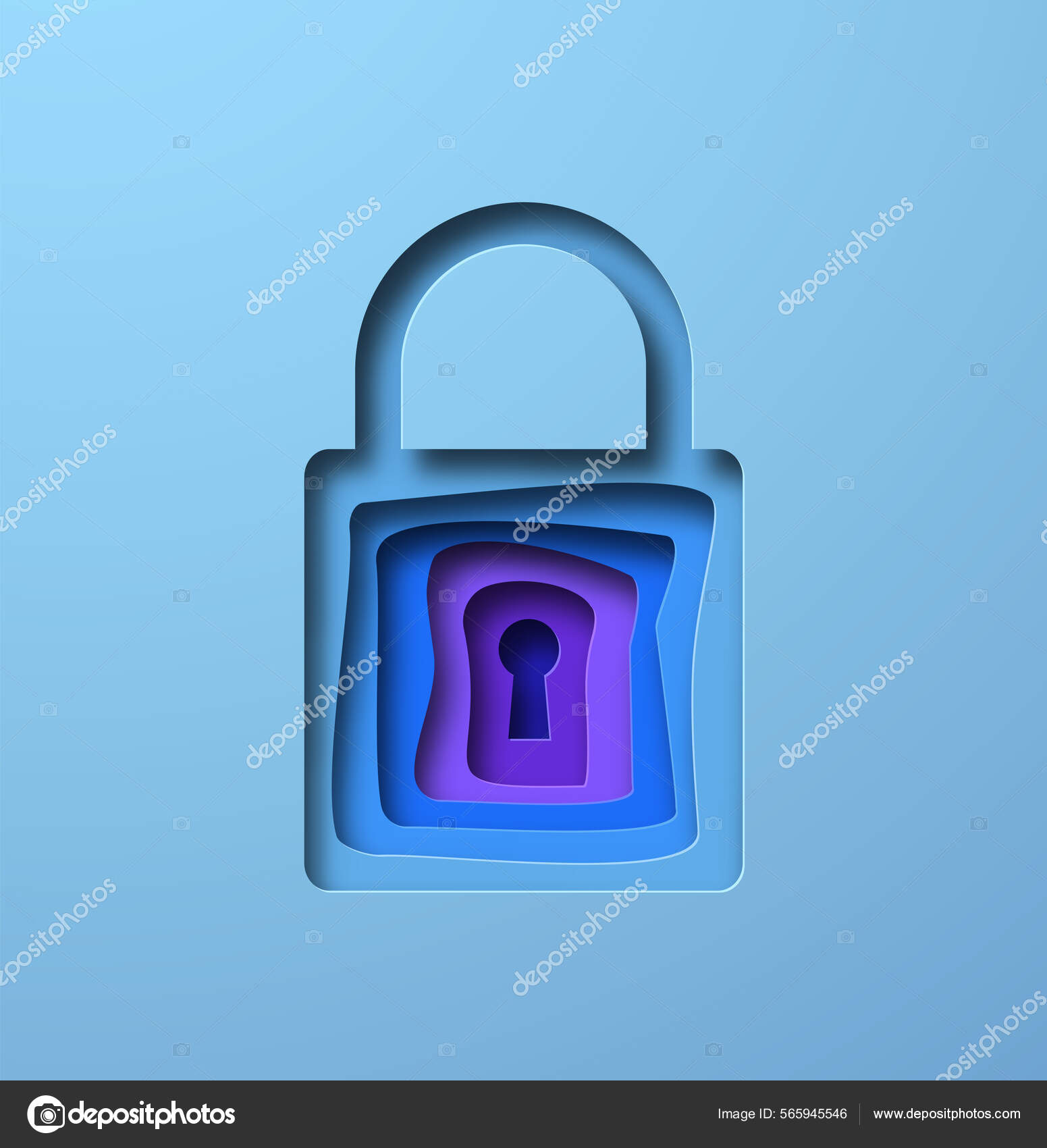 Closed Lock Shape Illustration Realistic Paper Cut Style Modern ...