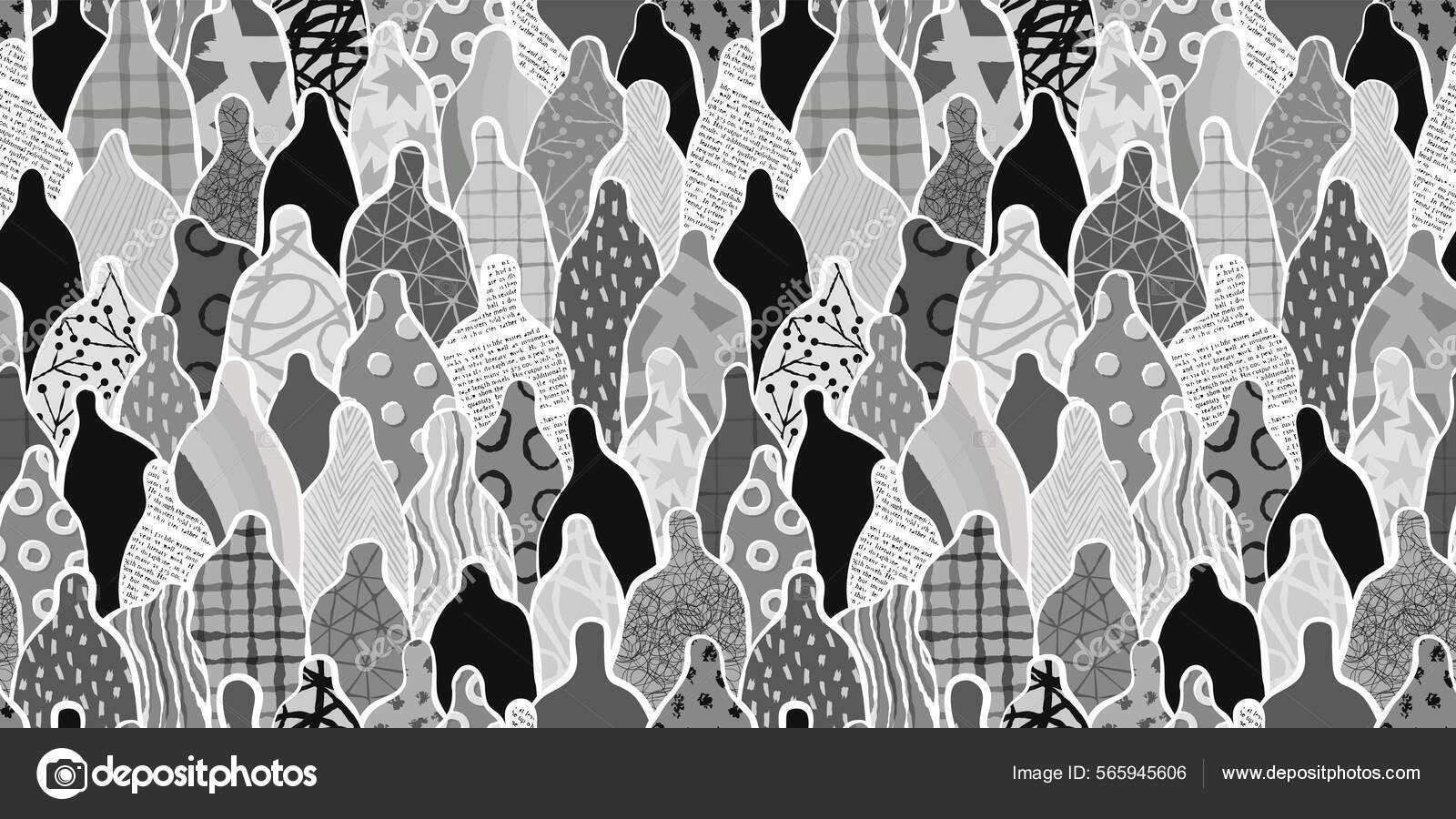 Gray Scale Diverse People Crowd Abstract Art Seamless Pattern Multi ...