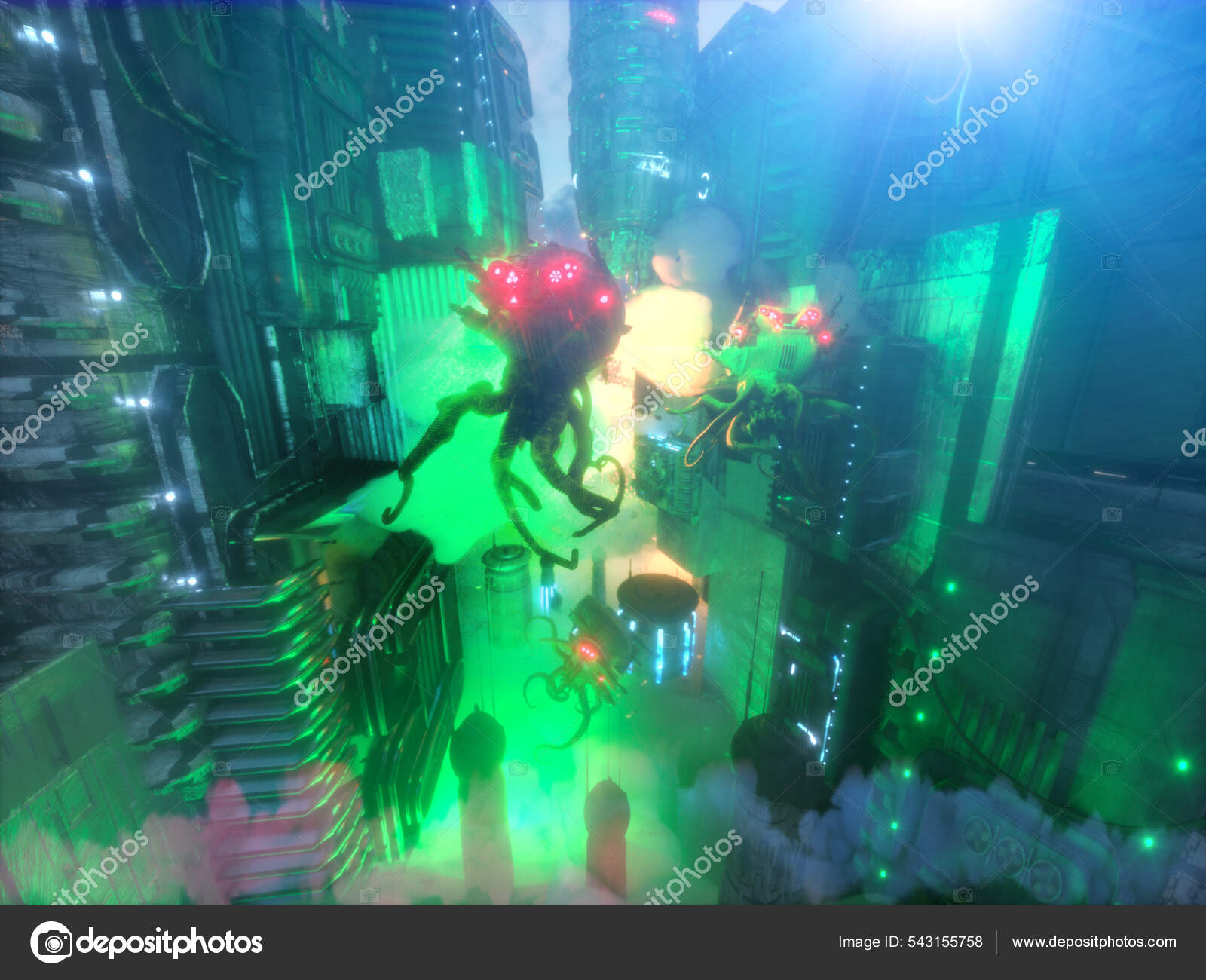 Matrix Style World City Science Fiction Metropolis Background Render ...