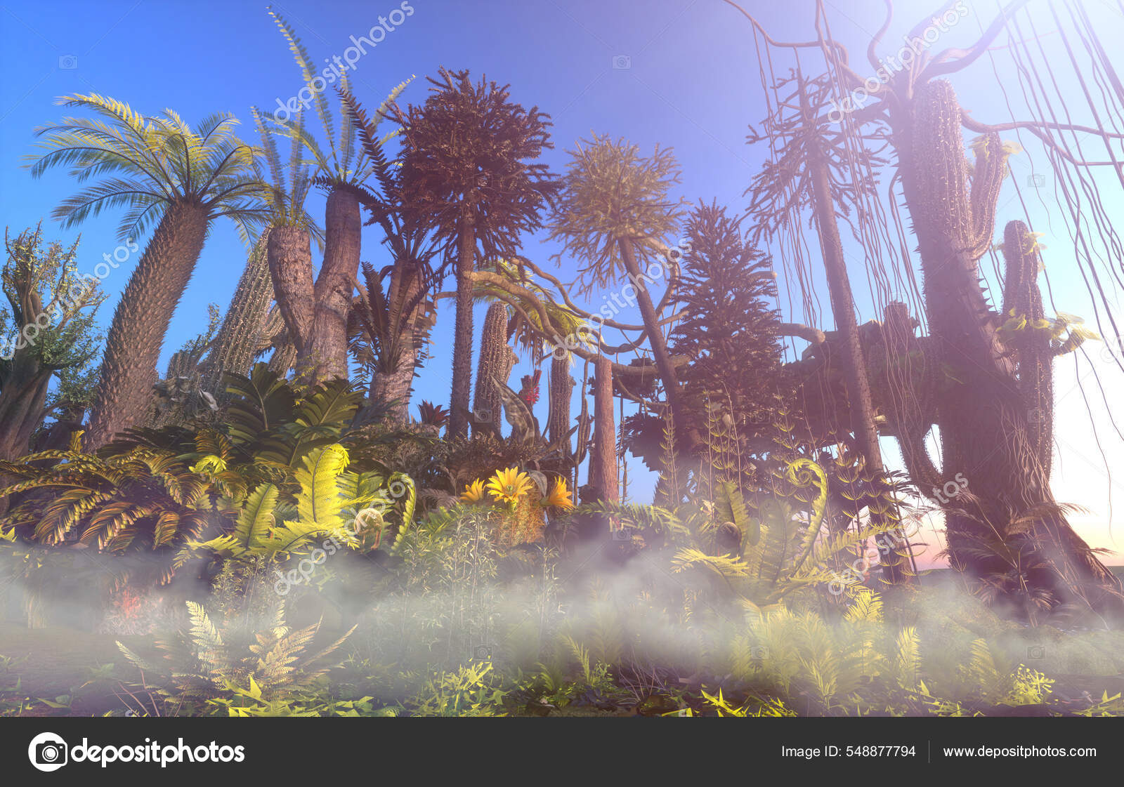Prehistoric Forest Mesozoic Era Background Render Stock Photo by ...