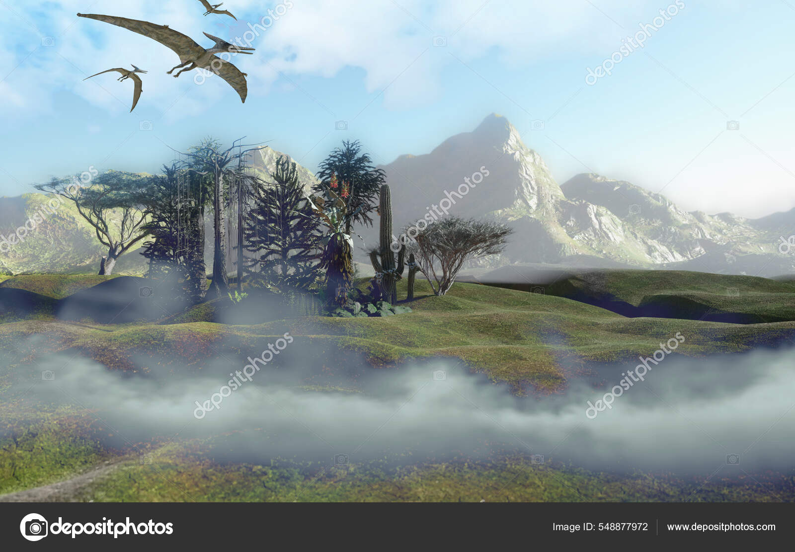 Prehistoric Forest Mesozoic Era Background Render Stock Photo by ...