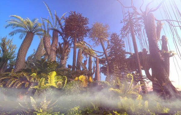 Prehistoric Forest Mesozoic Era Background Render — Stock Photo ...