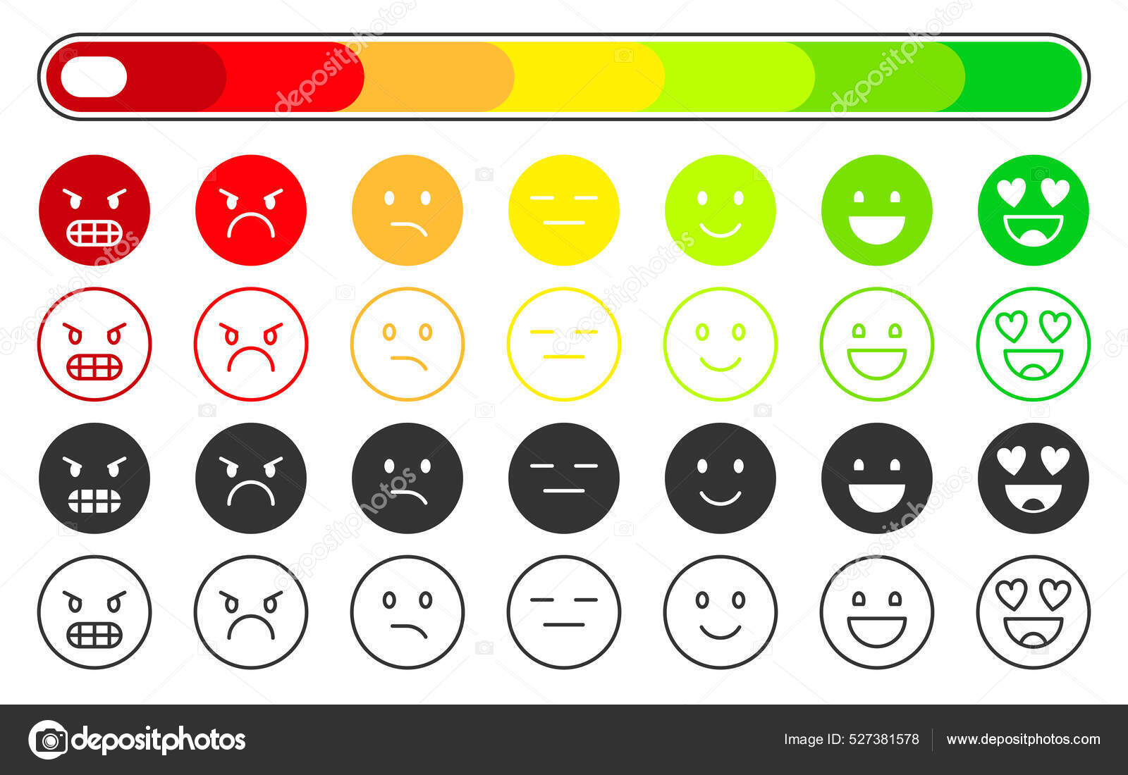 Emoji puntuación puntuación escala línea plana conjunto Vector de stock ...