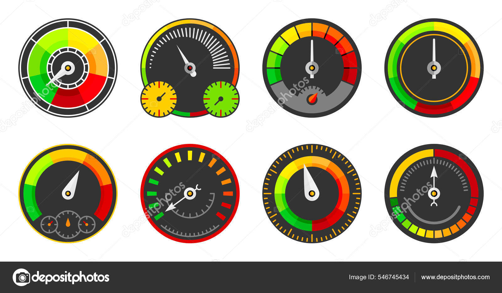 Speedometer dashboard interface indicator flat set Stock Vector Image ...