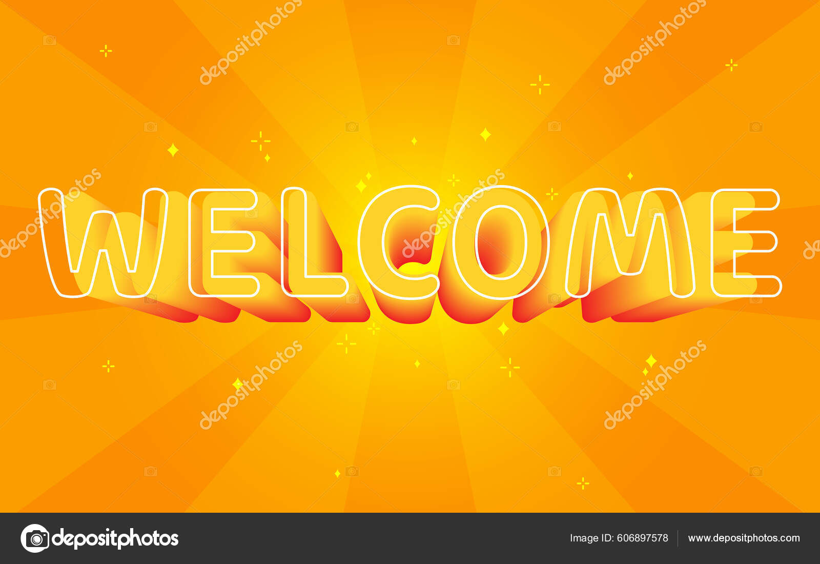Welcome Letter Festive Isometric Orange Flat Poster Sunray Light ...
