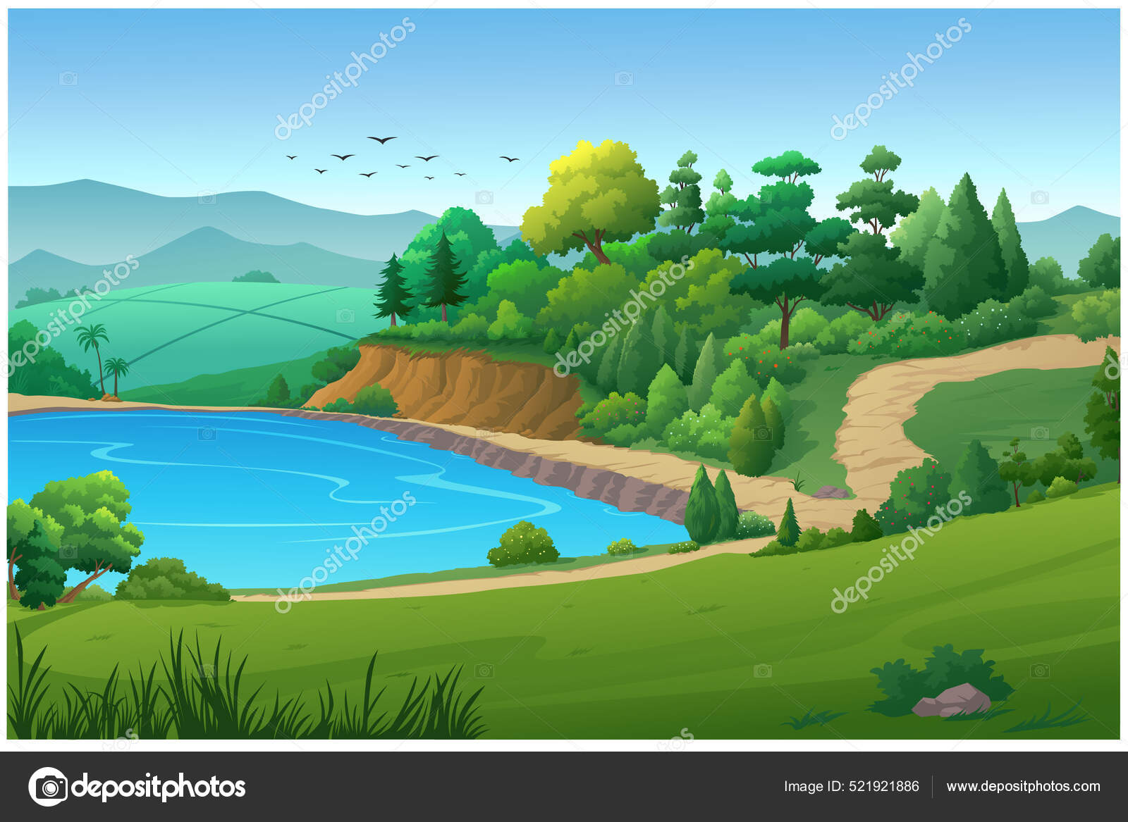 Nature Path Trees Mountains Water Bodies Stock Vector Image by ...
