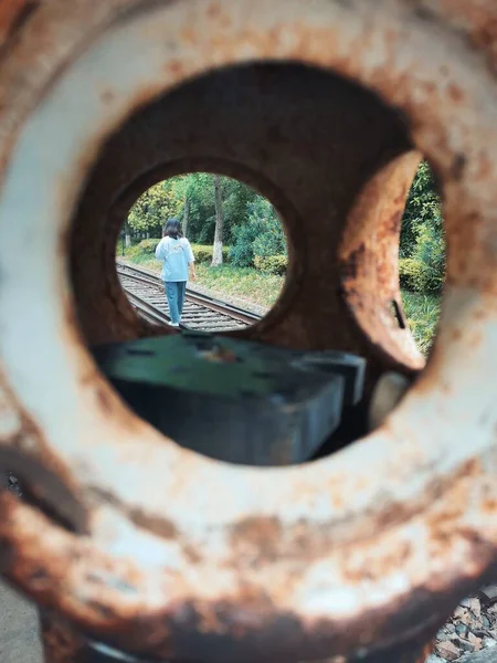 old rusty metal pipe in the park - Stock Image - Everypixel