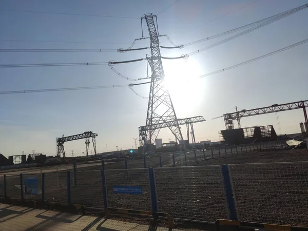 high voltage power line, industrial background - Stock Image - Everypixel