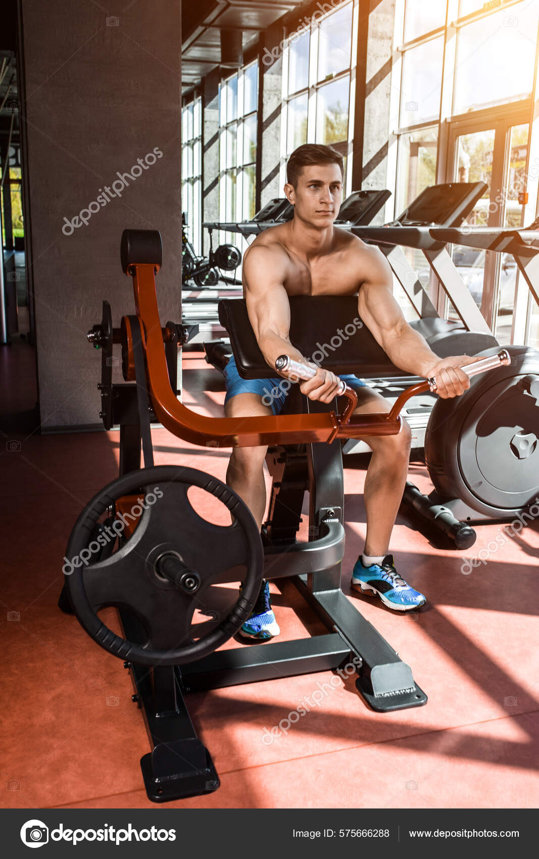 Tense Muscles Hands Load Man Doing Exercise Biceps Gym Work Stock Photo ...