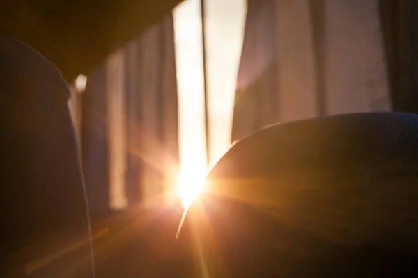 Sun flare through window in a traveling bus seat, light, emotional ...