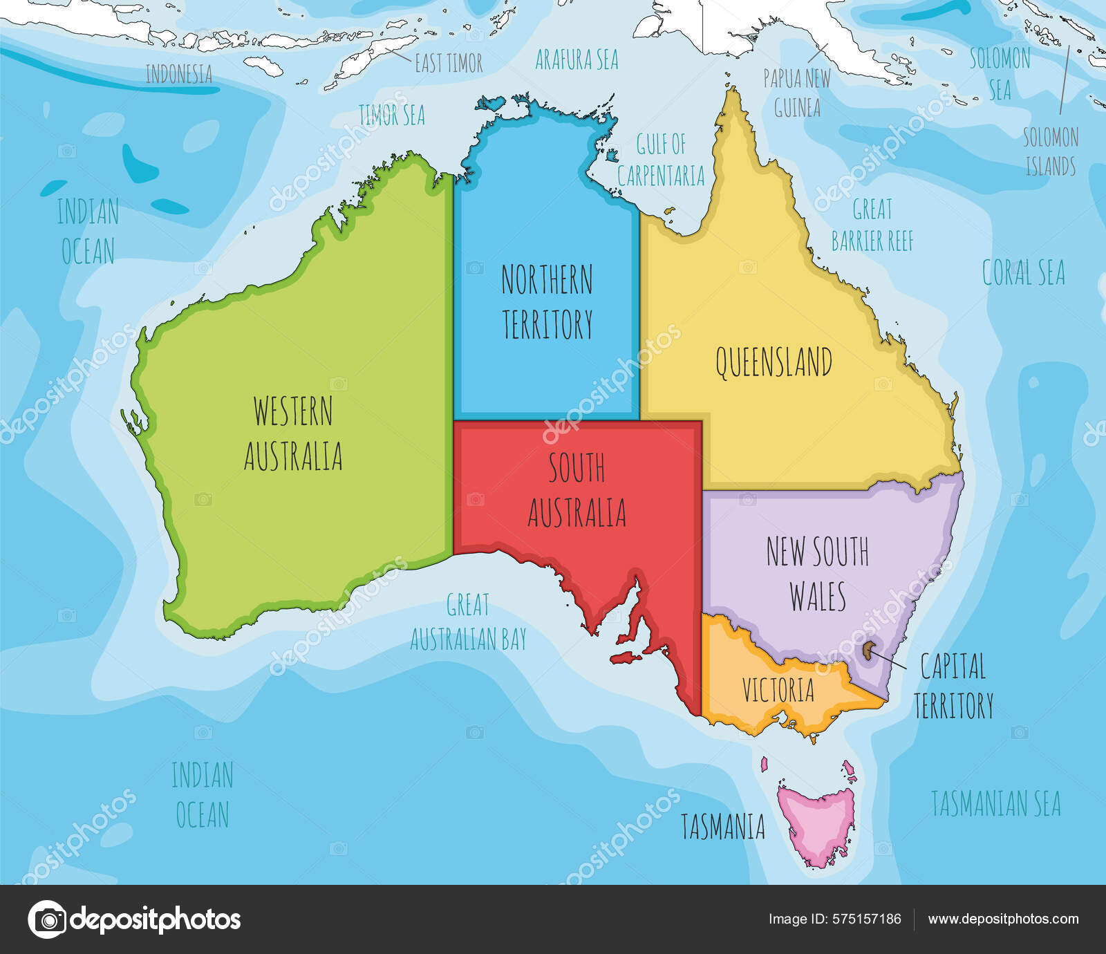 Vector Illustrated Map Australia Regions Administrative Divisions ...