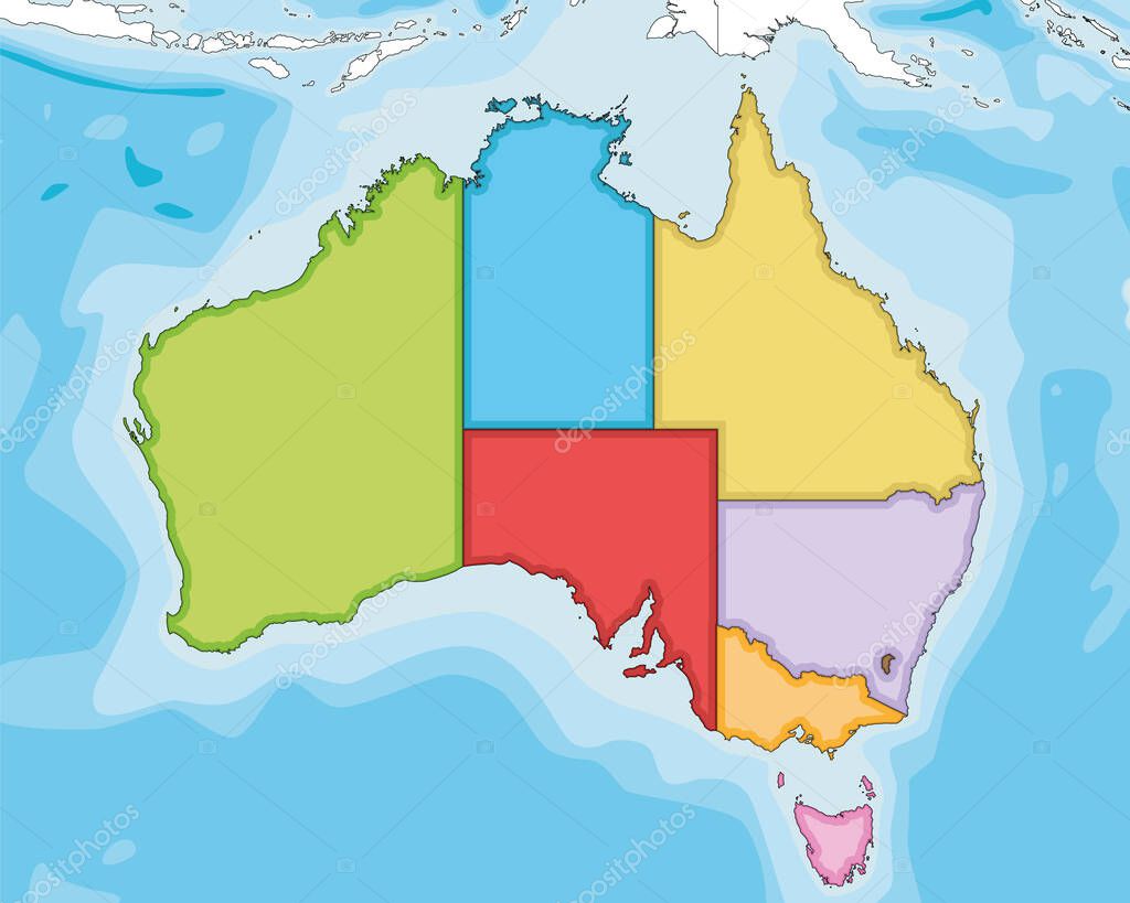 Vector ilustrado mapa en blanco de Australia con regiones y divisiones ...
