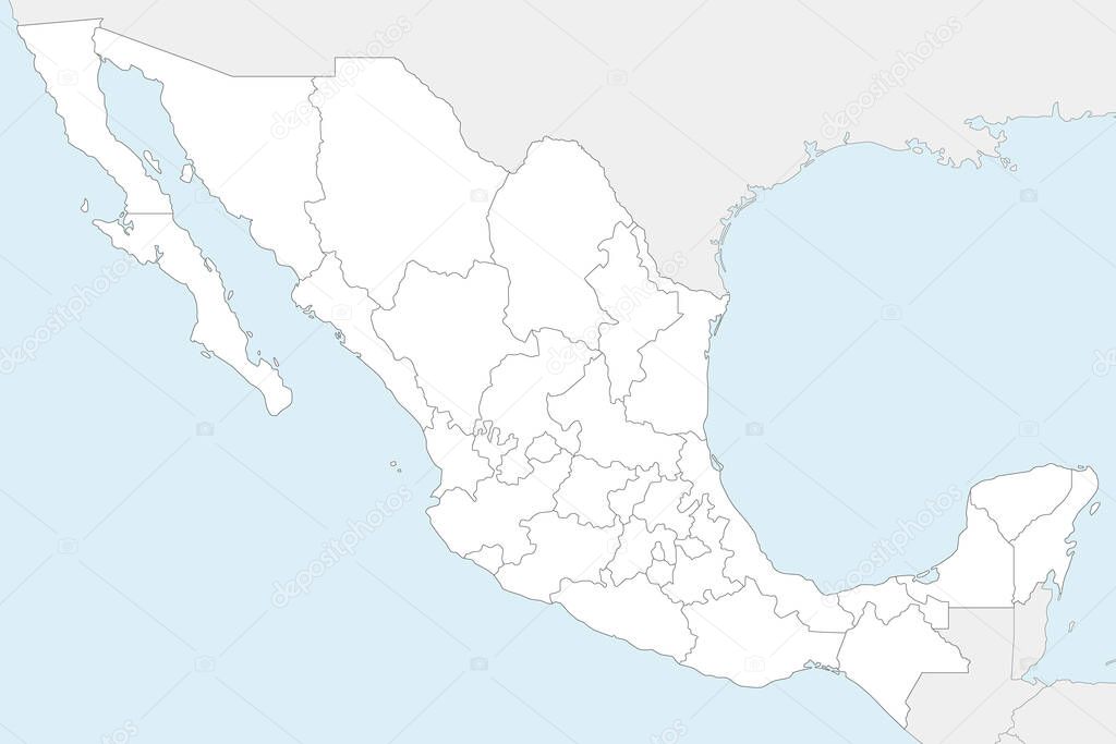 Mapa en blanco vectorial de M xico con regiones o estados y divisiones administrativas, y pa ses ...