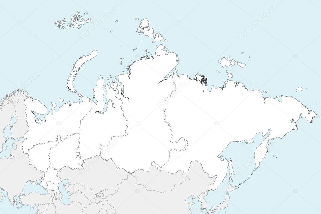 Mapa en blanco vectorial de Rusia con regiones o distritos federales y ...
