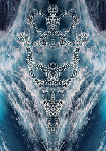 Ocean waves in the form of an animal skull with a crown. Collage ...