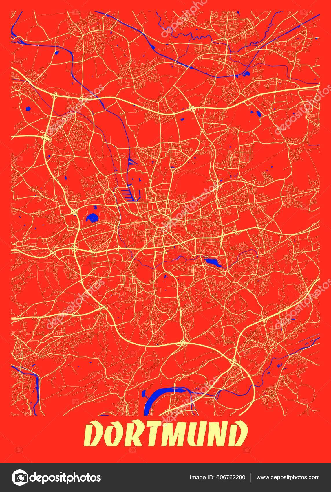 Dortmund Germany Retro City Map São Belas Gravuras Das Cidades — Foto ...