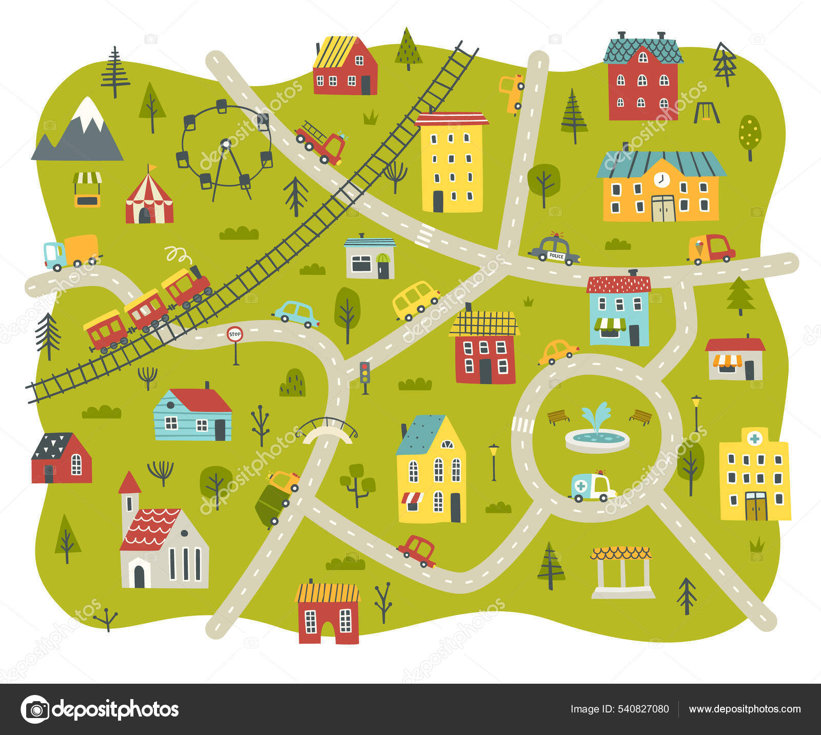 Doodle City Baby Map Carpet Childish Nursery Town Print Houses Stock Vektor od ©Sonium_art 540827080