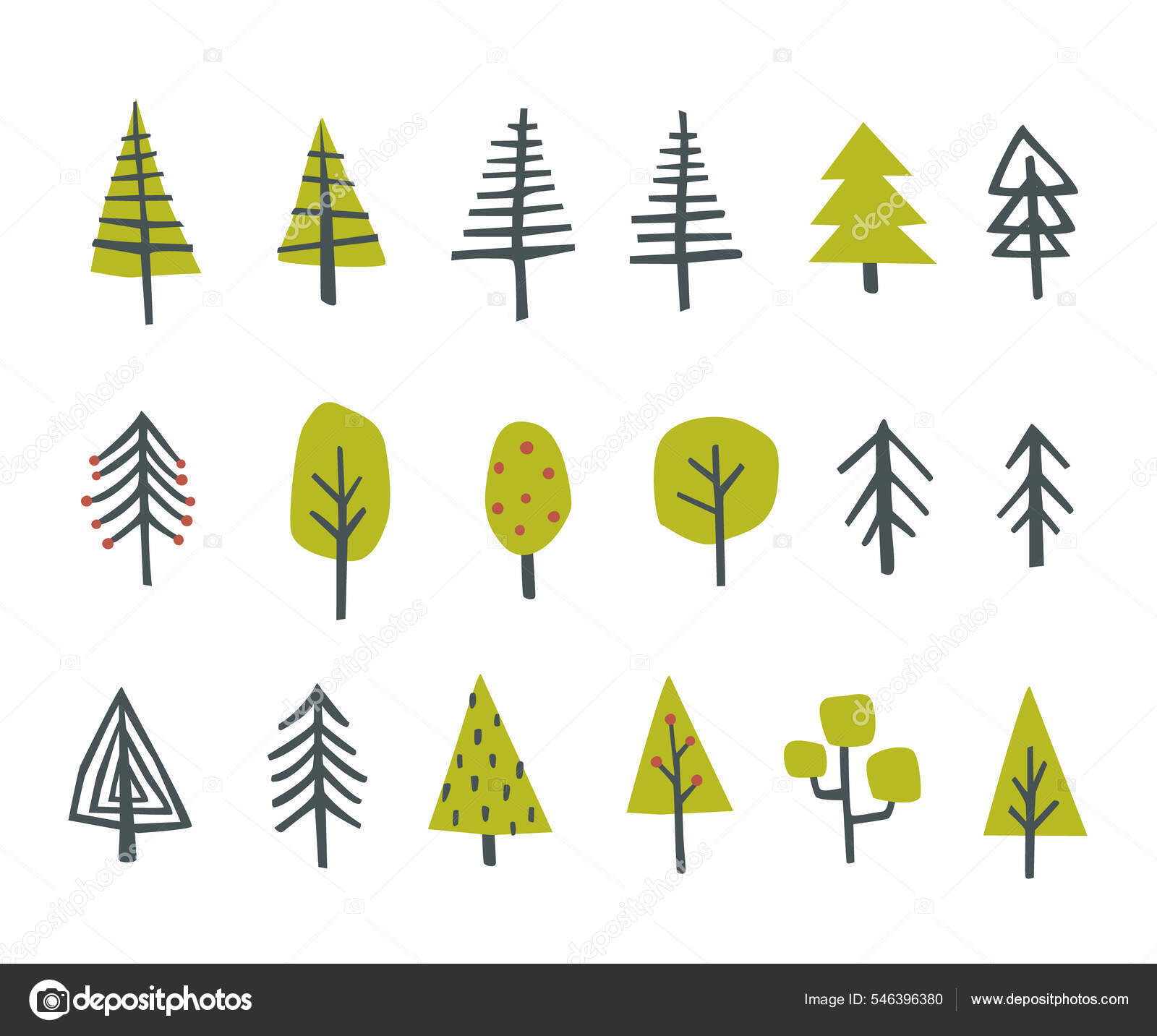 Set Naive Scandinavian Trees Collection Simple Abstract Plants Stock ...