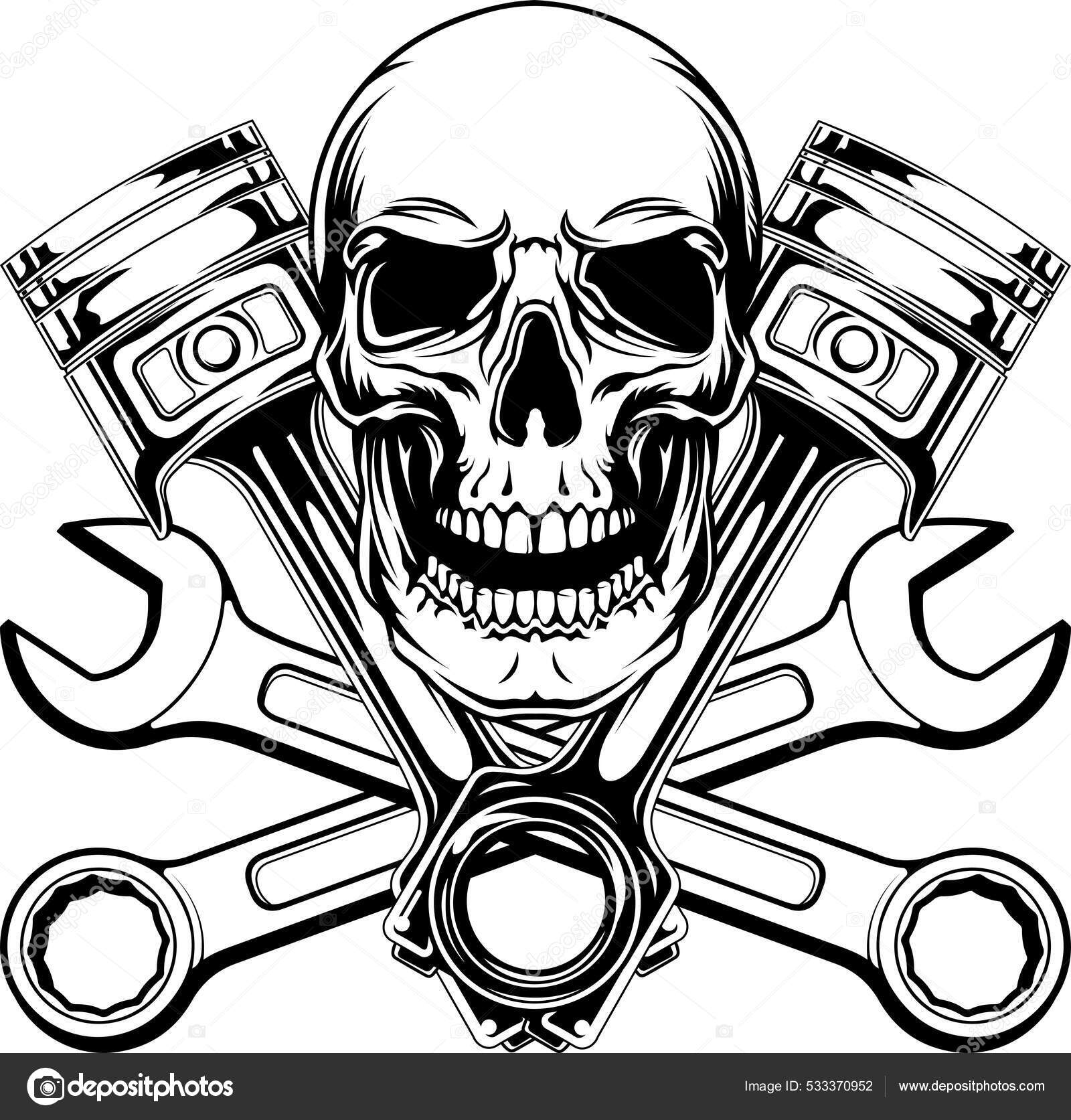 Art Objects mechanic wrench Piston sculpture skull piston skull ...