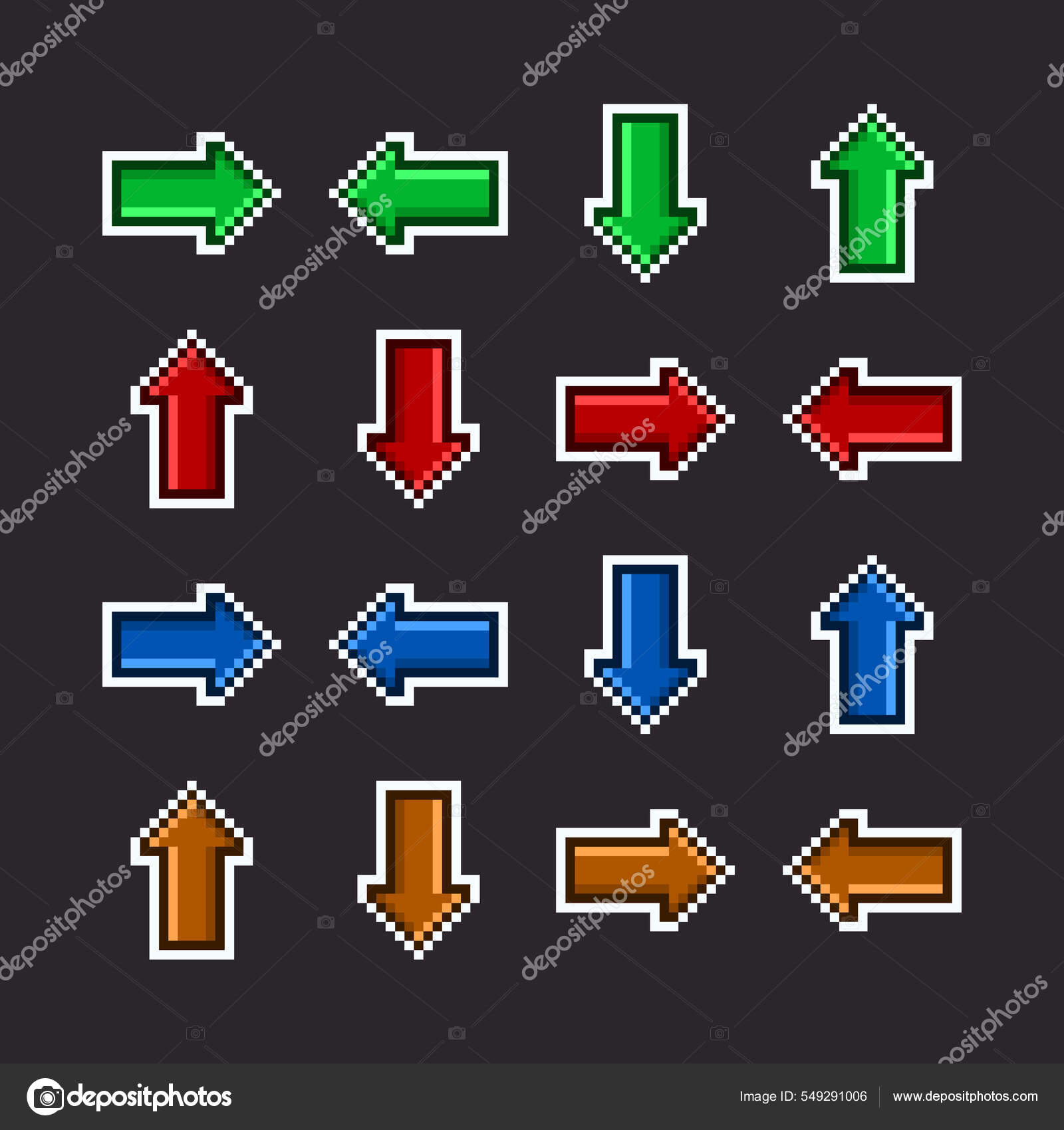 Colorful Arrows Stickers Pixel Art Style Stock Vector by ©Vectorspace ...