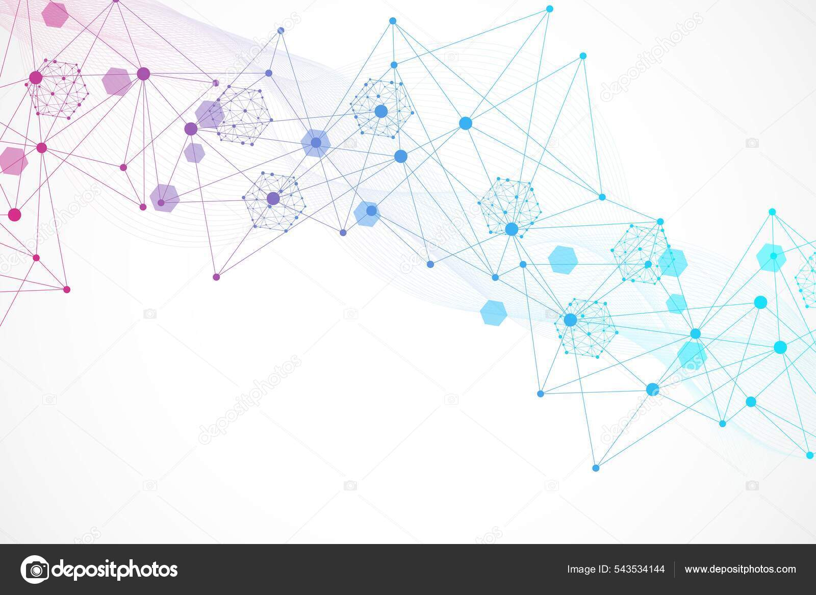 Science network pattern, connecting lines and dots. Technology hexagons structure or molecular ...