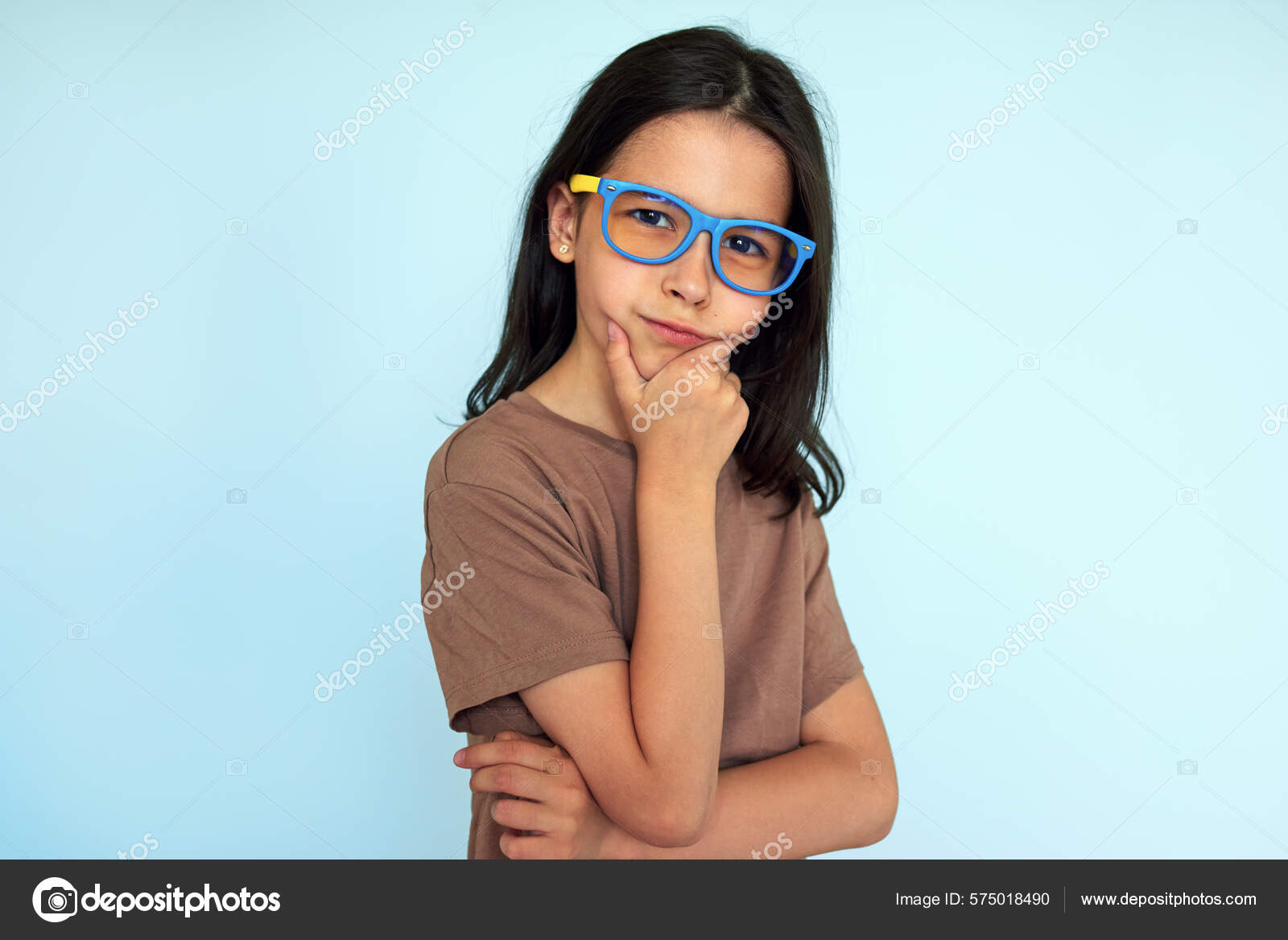 Portrait Thining Child Wearing Colorful Eyeglasees Looking Camera ...