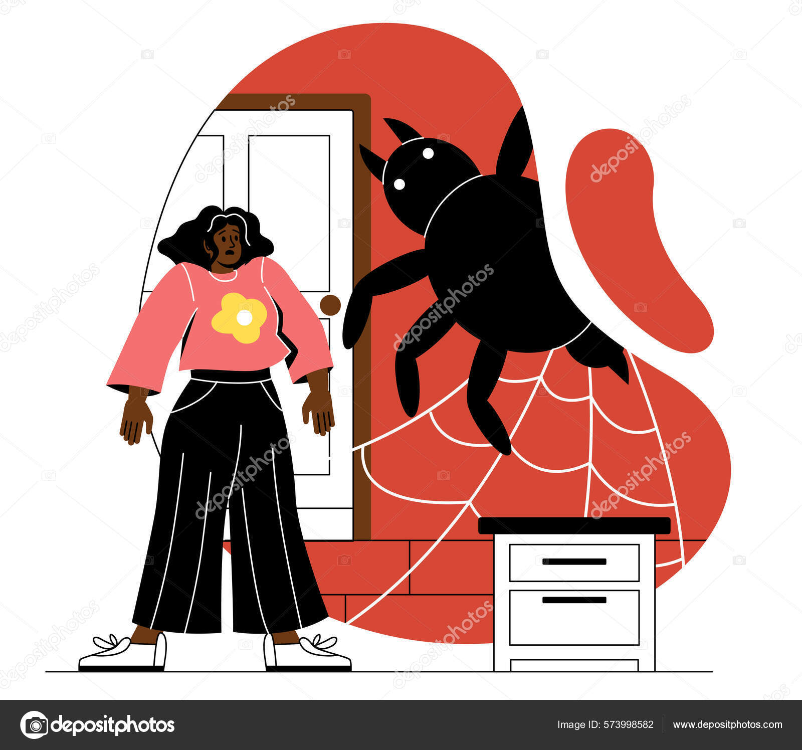 Different Phobias Fears Woman Afraid Spiders Panics Scared Character ...