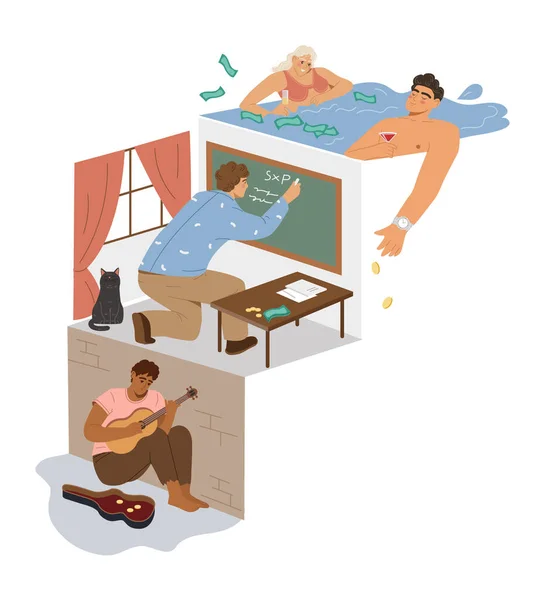 Social inequality. Hierarchy of society or steps with poor and rich ...