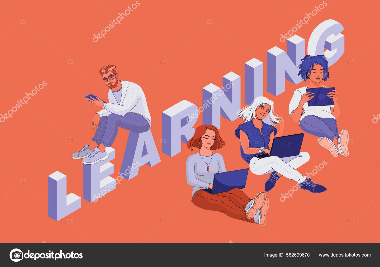 People Isometric Word Learning Student Characters Devices Laptops ...