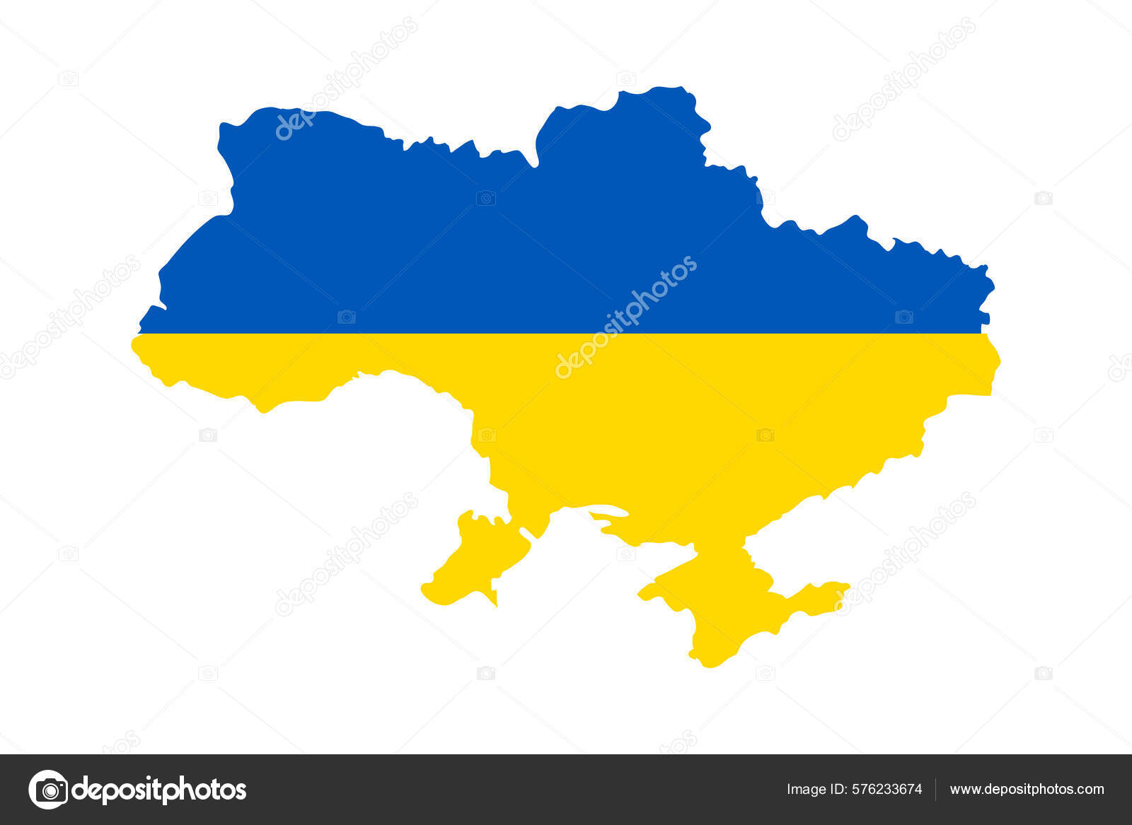 Ukrainian Flag Map Outline Isolated White Background Blue Yellow Color ...