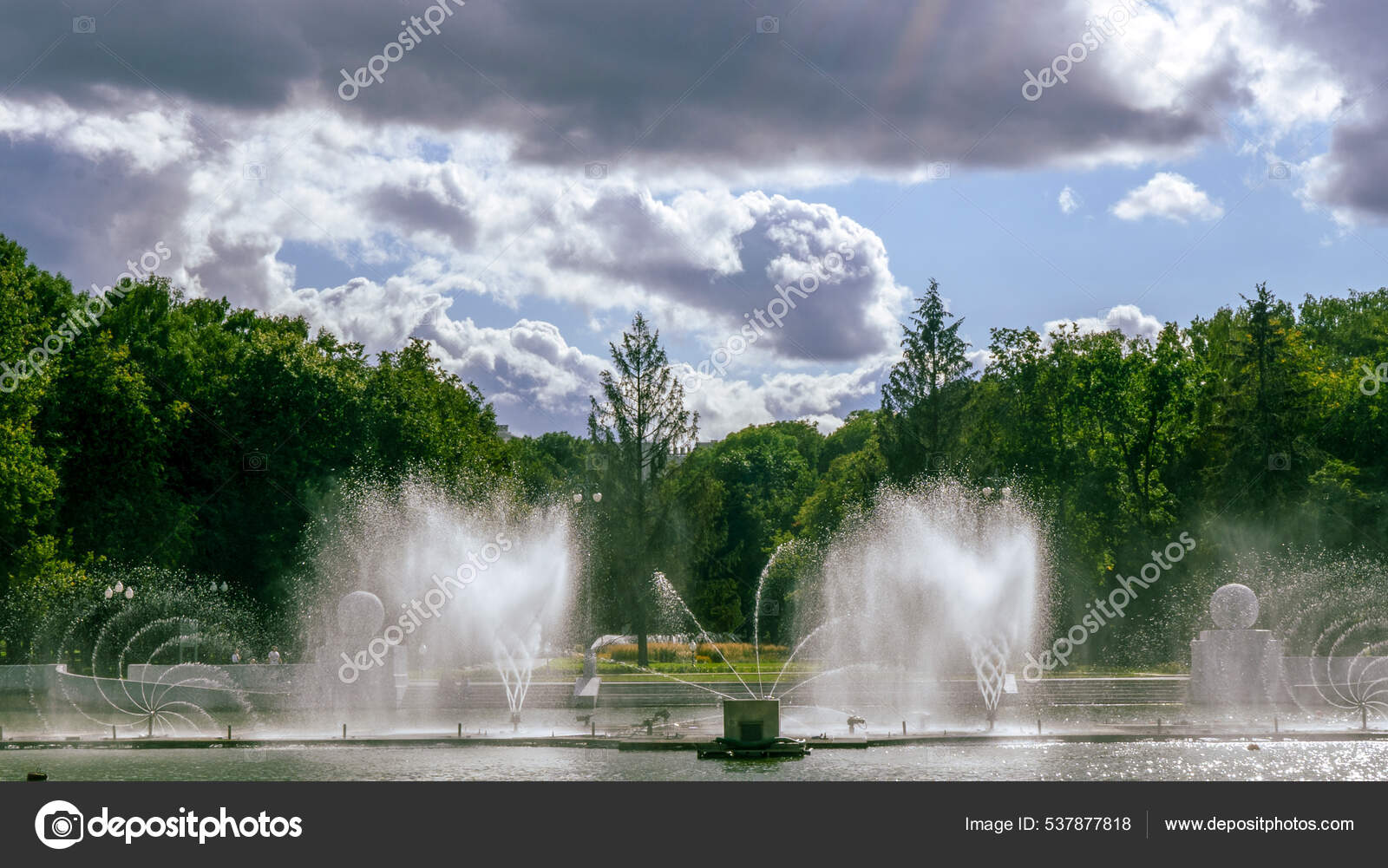 Water Fountain Top High Water Stream Fountain Cloudy Sky Fountain Stock ...