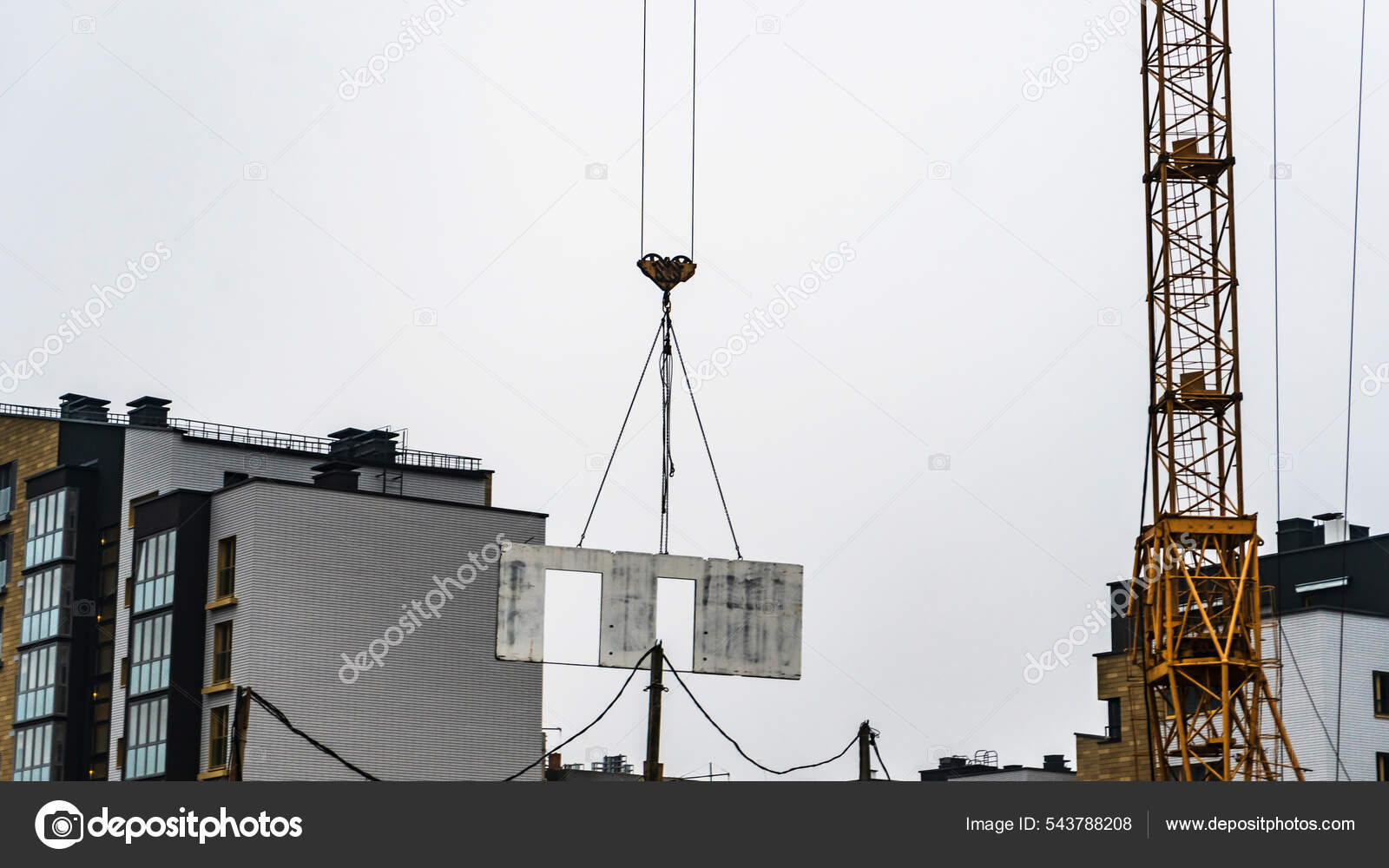 Tower Crane Lifts Monolithic Block Backdrop Construction Site Industry ...