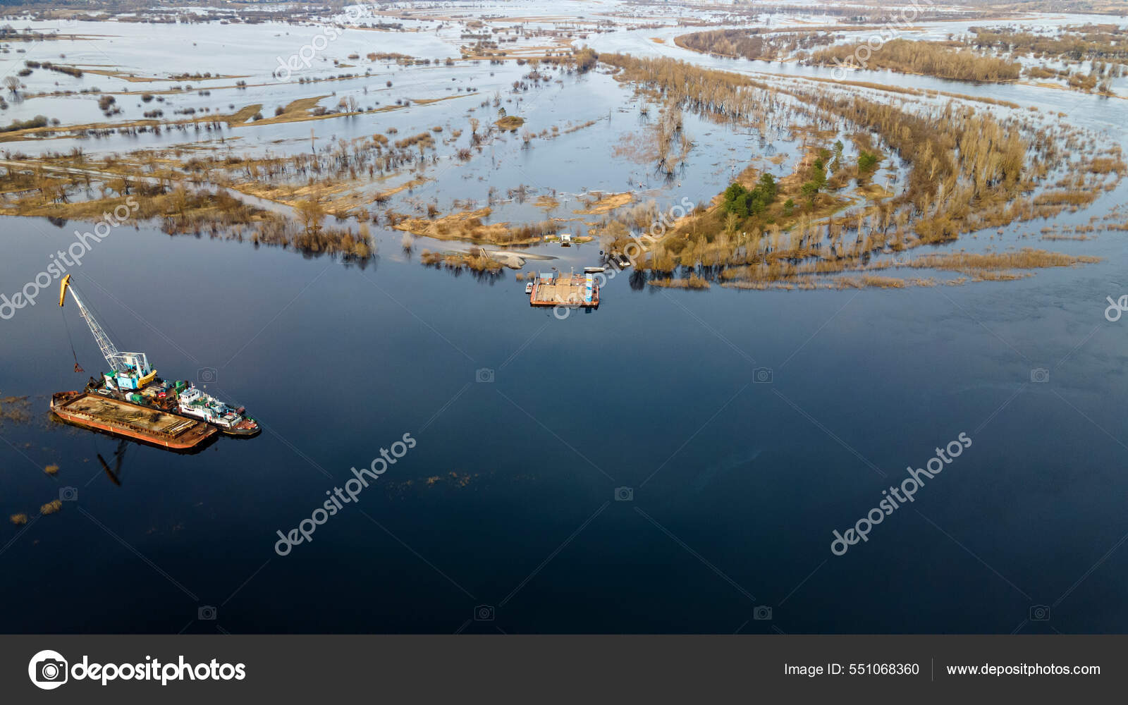 Aerial View Dredge Replenish Sand River Canal Being Dredged Excavator ...