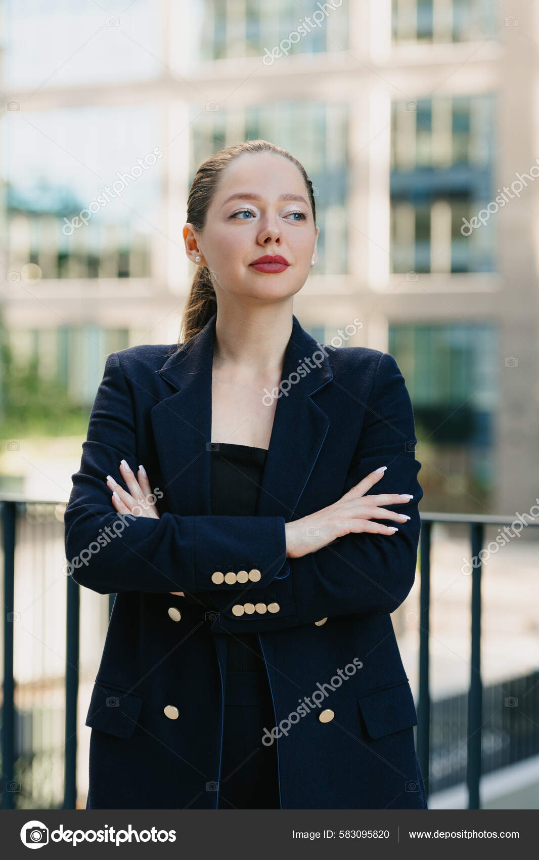 Female Realtor Blazer Standing Her Arms Crossed Her Chest Modern ...