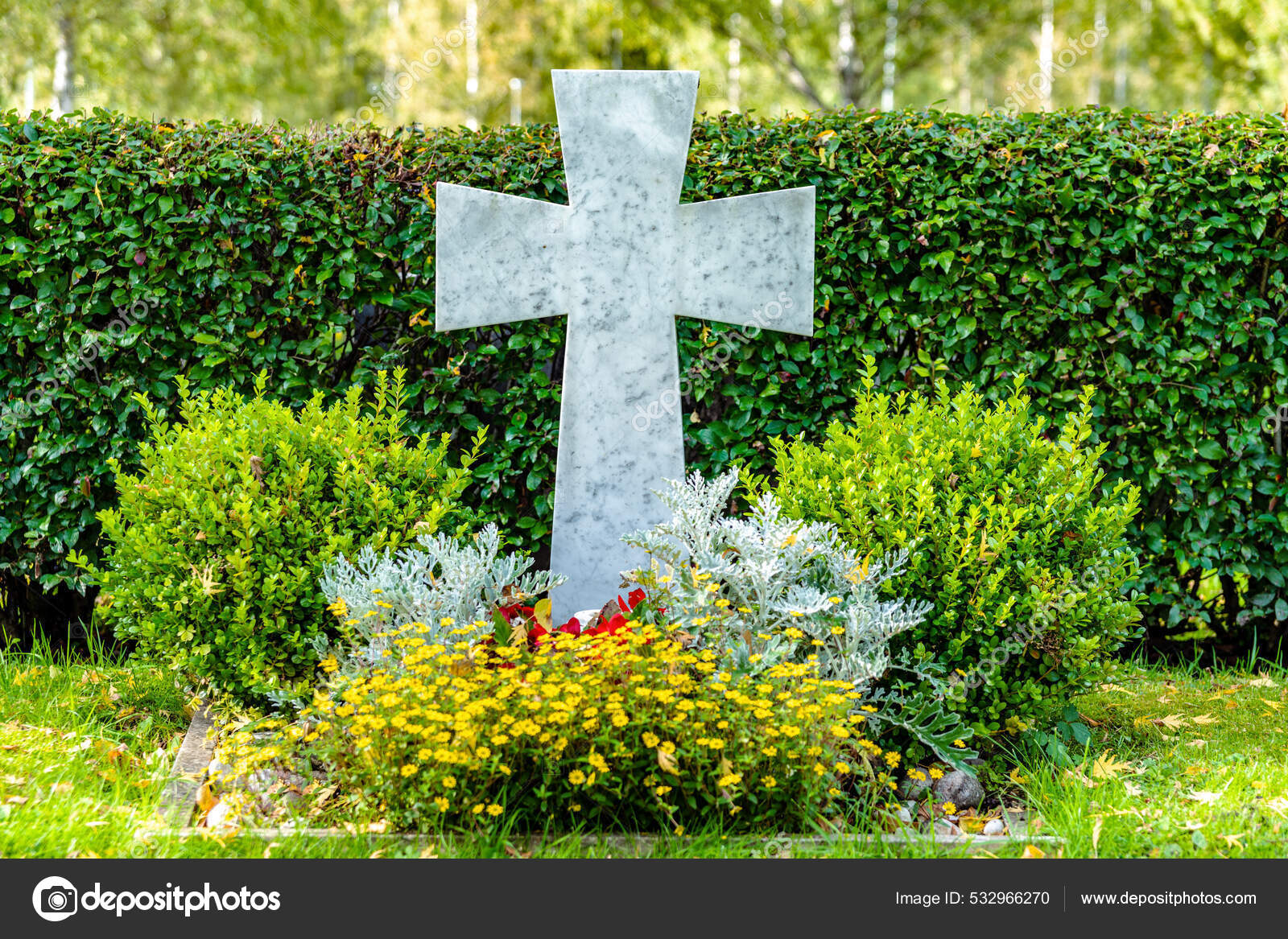 Large White Marble Cross Beautiful Well Cared Unmarked Grave Cemetery ...