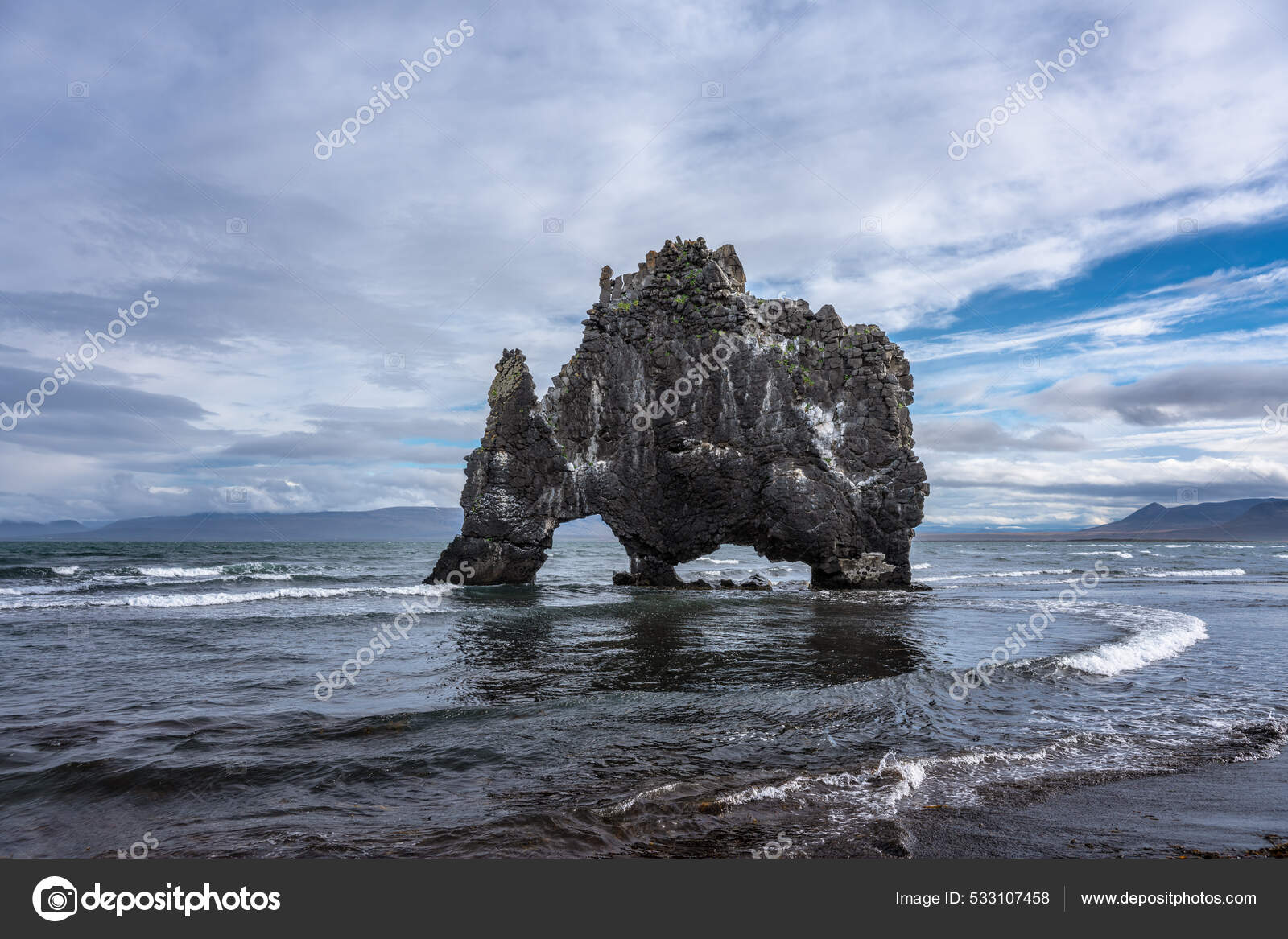 Rock Lava Formation Shape Large Animal Drinking Water Ocean Standing ...